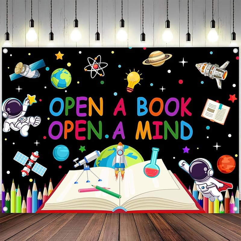World Book Day Backdrop Open A Book Open A Mind Background Kids Reading Theme Elementary Student ...