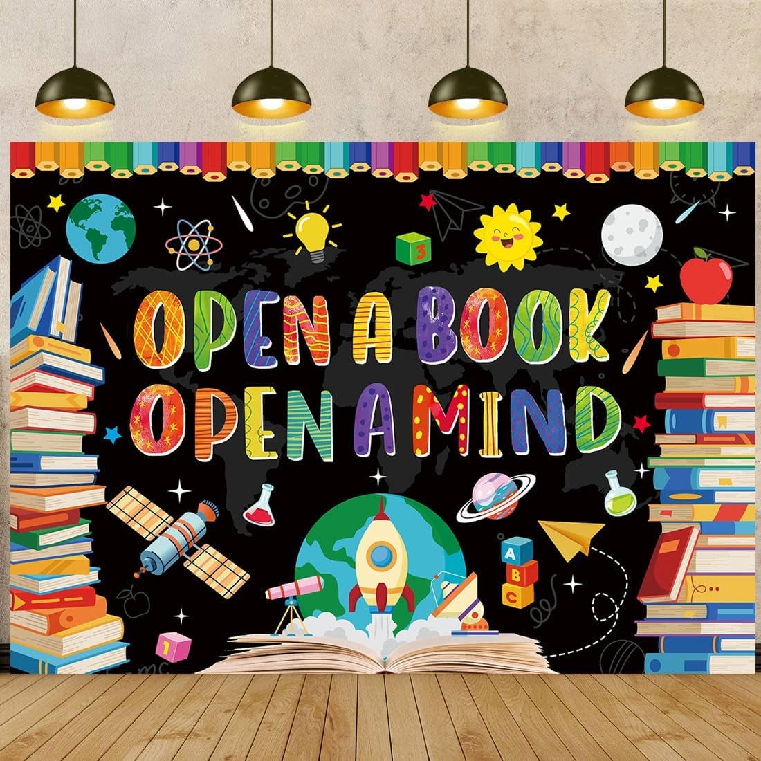 World Book Day Reading Backdrop Open A Book Open A Mind Students ...