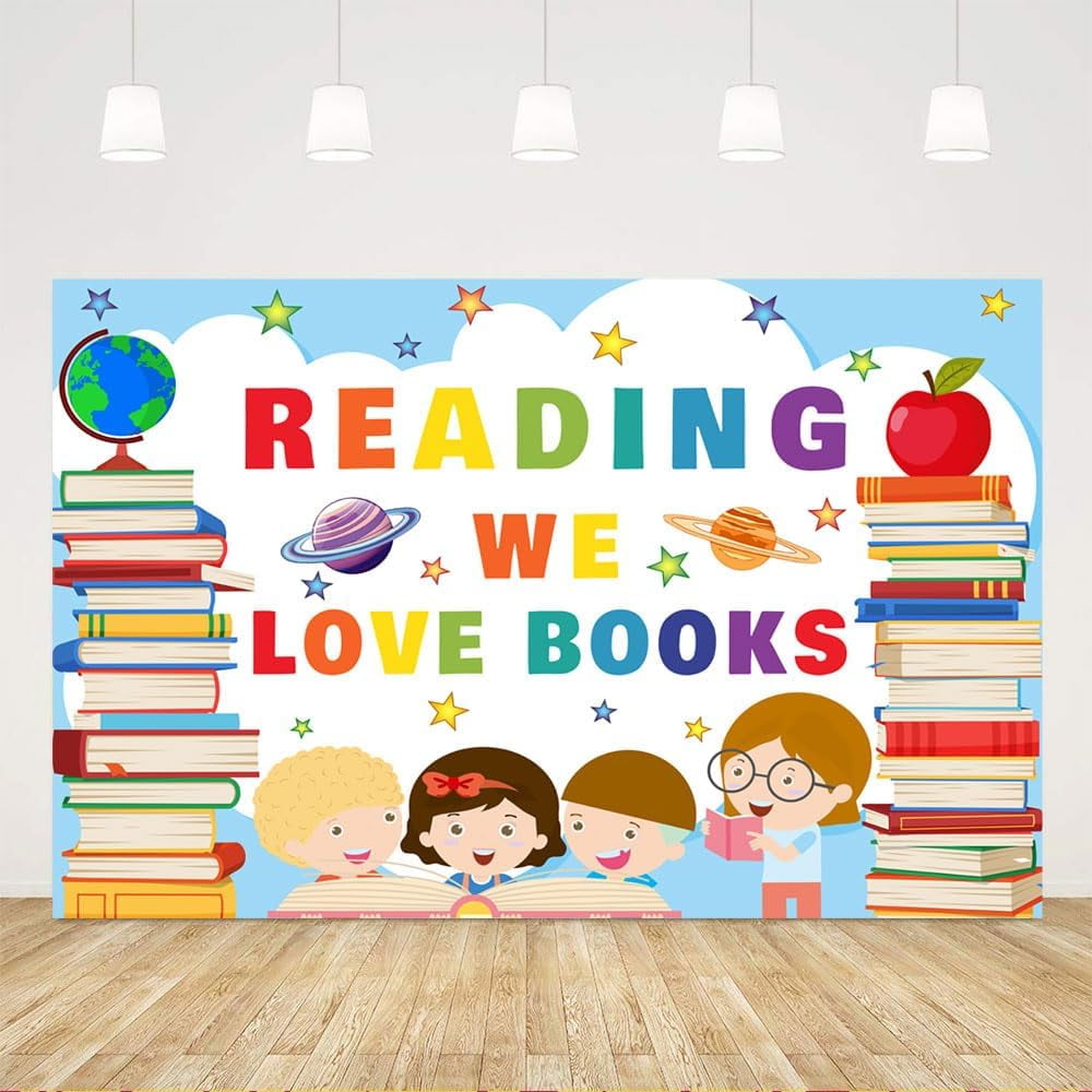 World Book Day Reading Backdrop We Love Books Reading is Fun Children ...