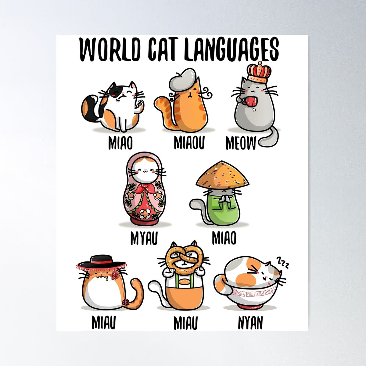 World Cat Languages Poster Wall Art, Modern Wall Decor For Living Room ...