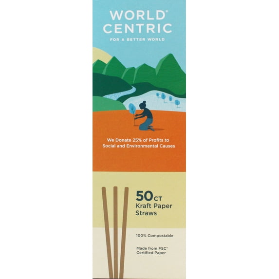 World Centric Compostable Kraft Paper Straws, 8", 50 Count - Walmart.com