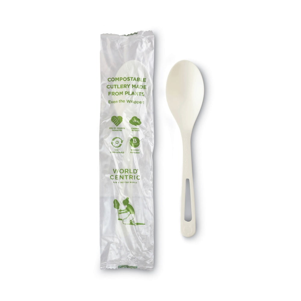 World Centric Compostable Corn Starch Spoons, Individually Wrapped, 750 ...