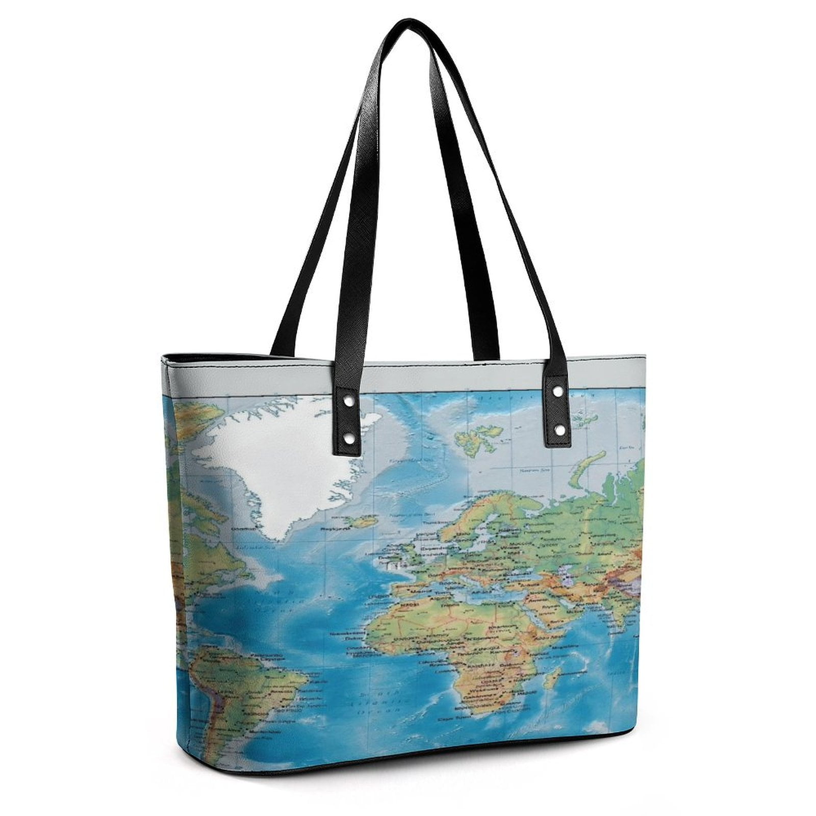 World Chart WORLD MAP Print Woman Leather Handbags Large Tote Bag ...