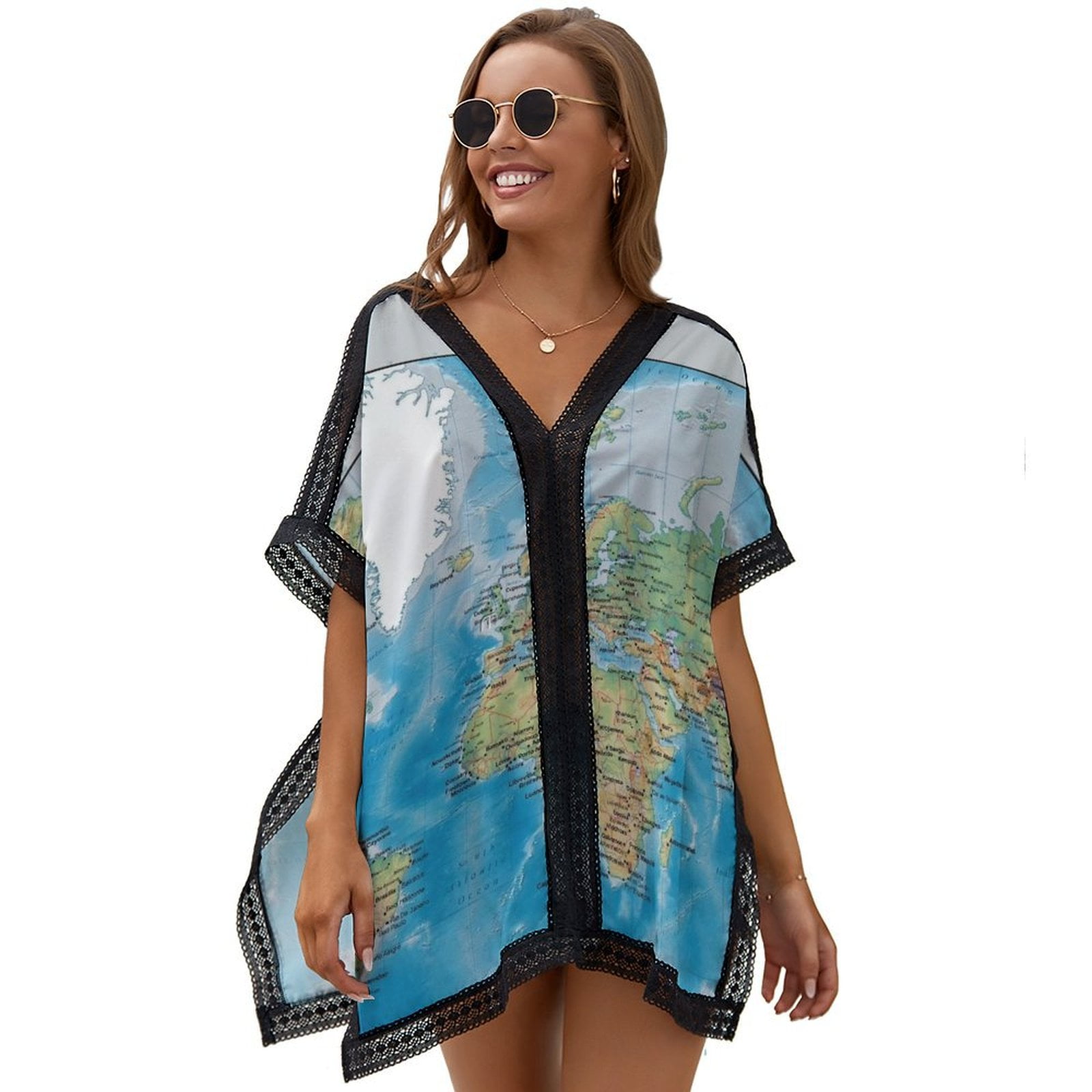 World Chart WORLD MAP Print Women's Swimsuit Coverup Summer Beach Cover ...