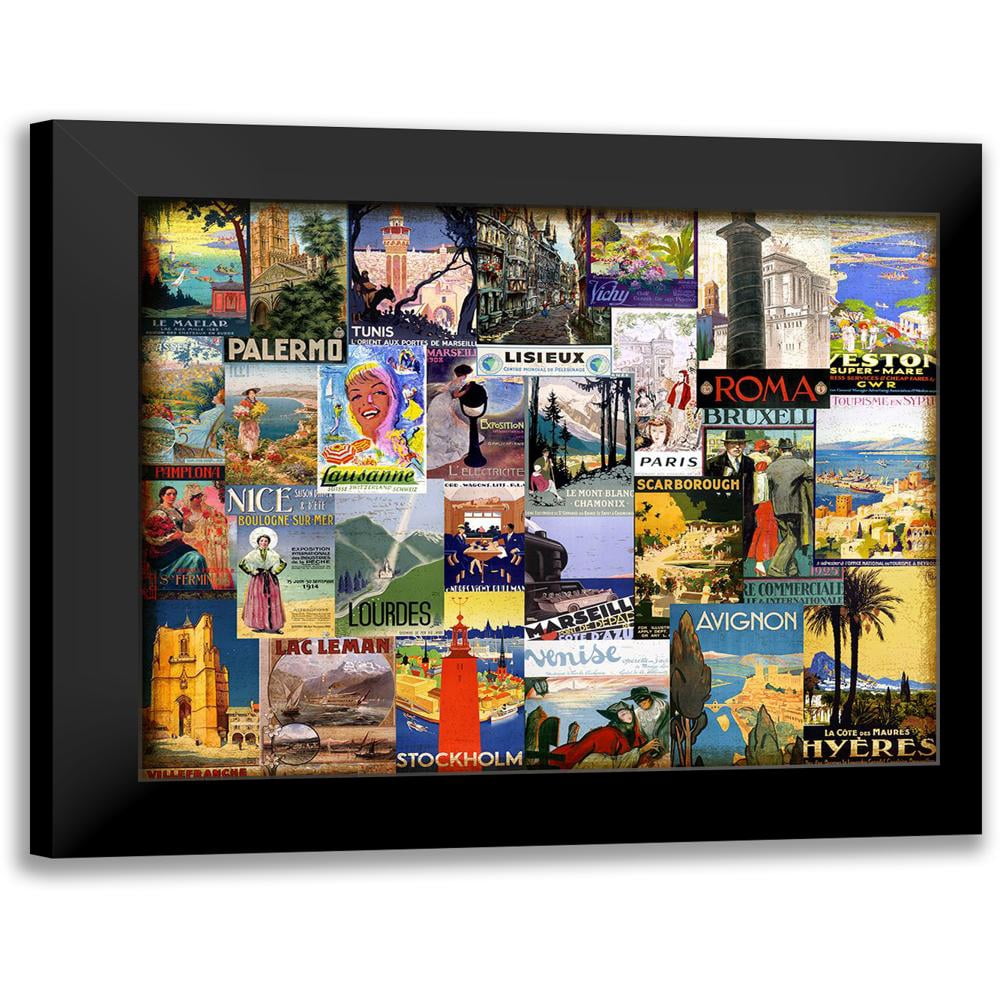 World City Tour Collage 24x20 Black Modern Framed Museum Art Print ...
