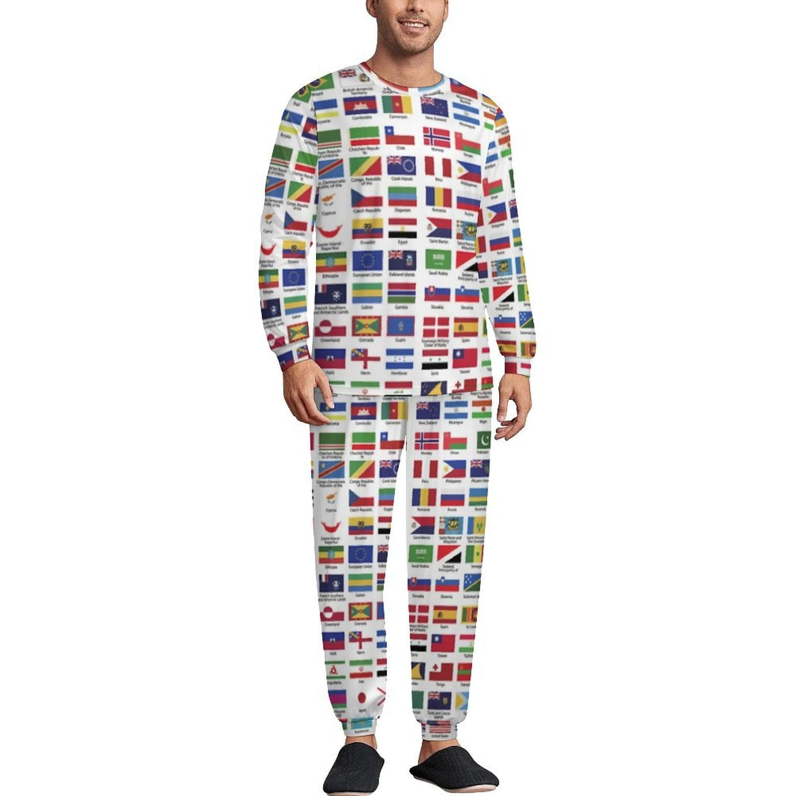 World Country Flags Pajamas Men Home Suit Winter Long Sleeve 2 Piece ...