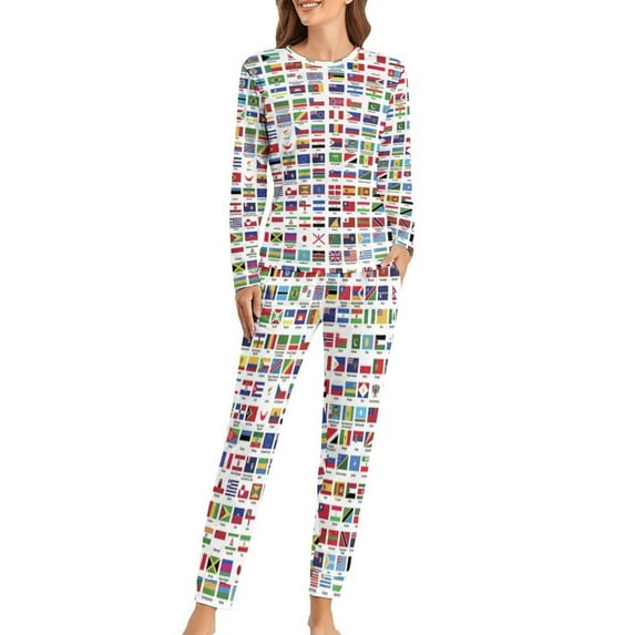 World Country Flags Pajamas Woman Two Piece Design Long Sleeves ...