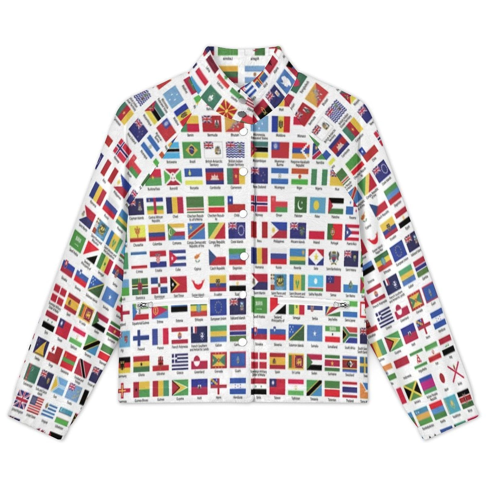 World Country Flags Warm Women's Plush Jacket Stand Collar Full Sleeve ...