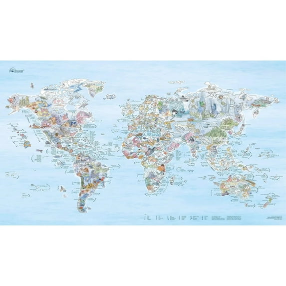 World Dive Wall Map - Hand Drawn Poster of SCUBA Diving Sites Around ...