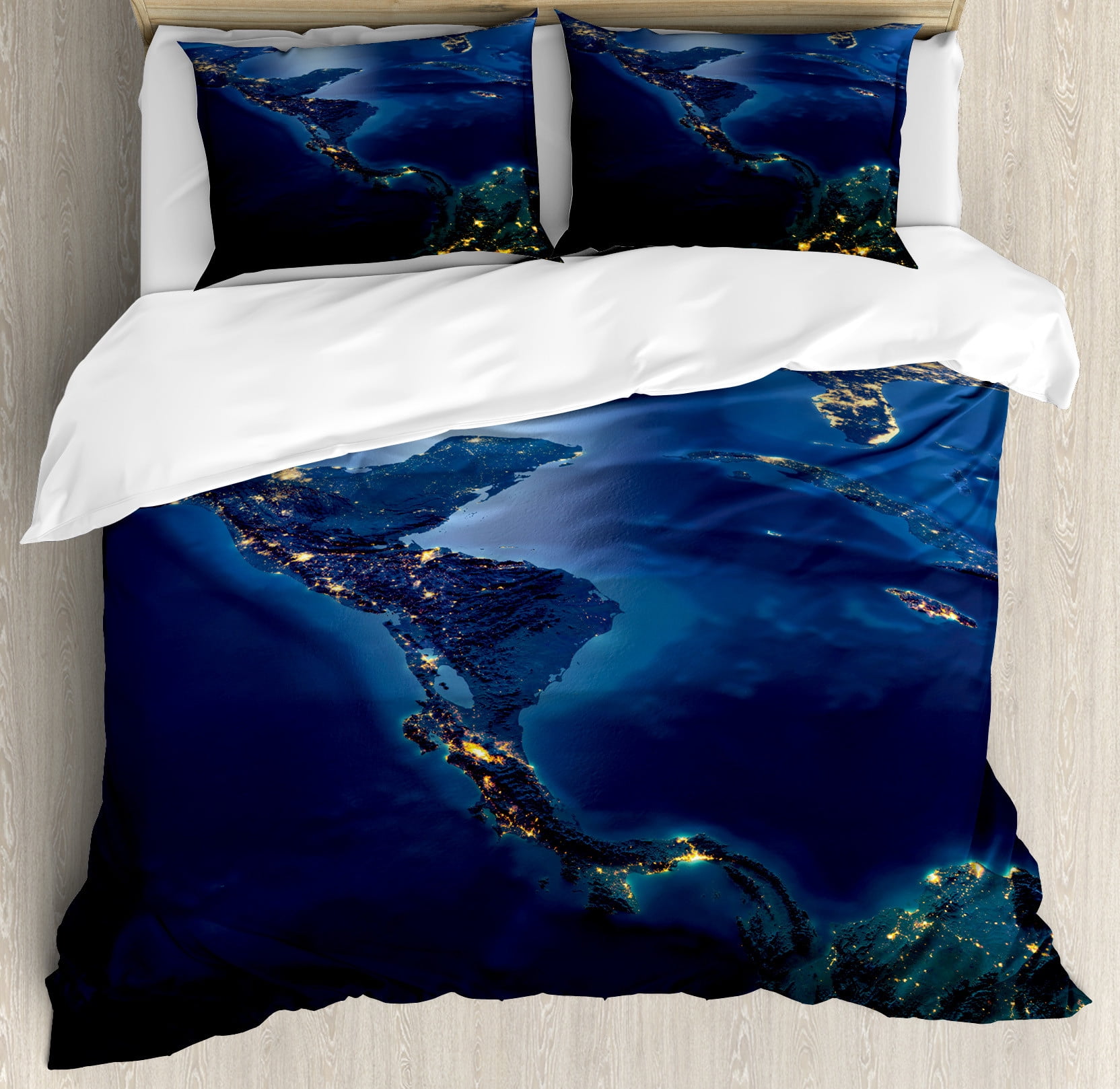 World Duvet Cover Set, Countries Central America Earth at Night Costa ...