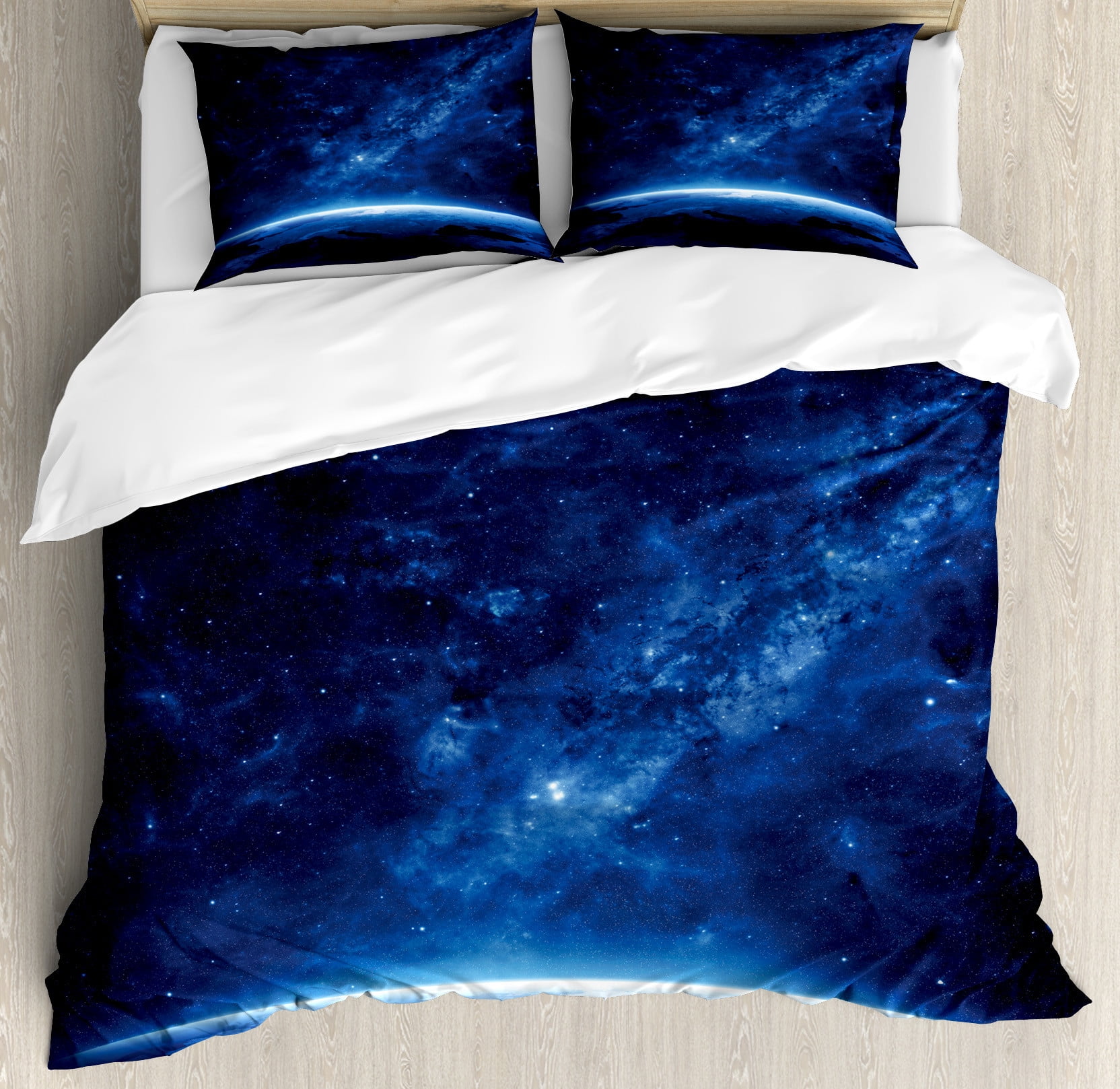 World Duvet Cover Set, Earth View at Night from Space Atmosphere Stars ...