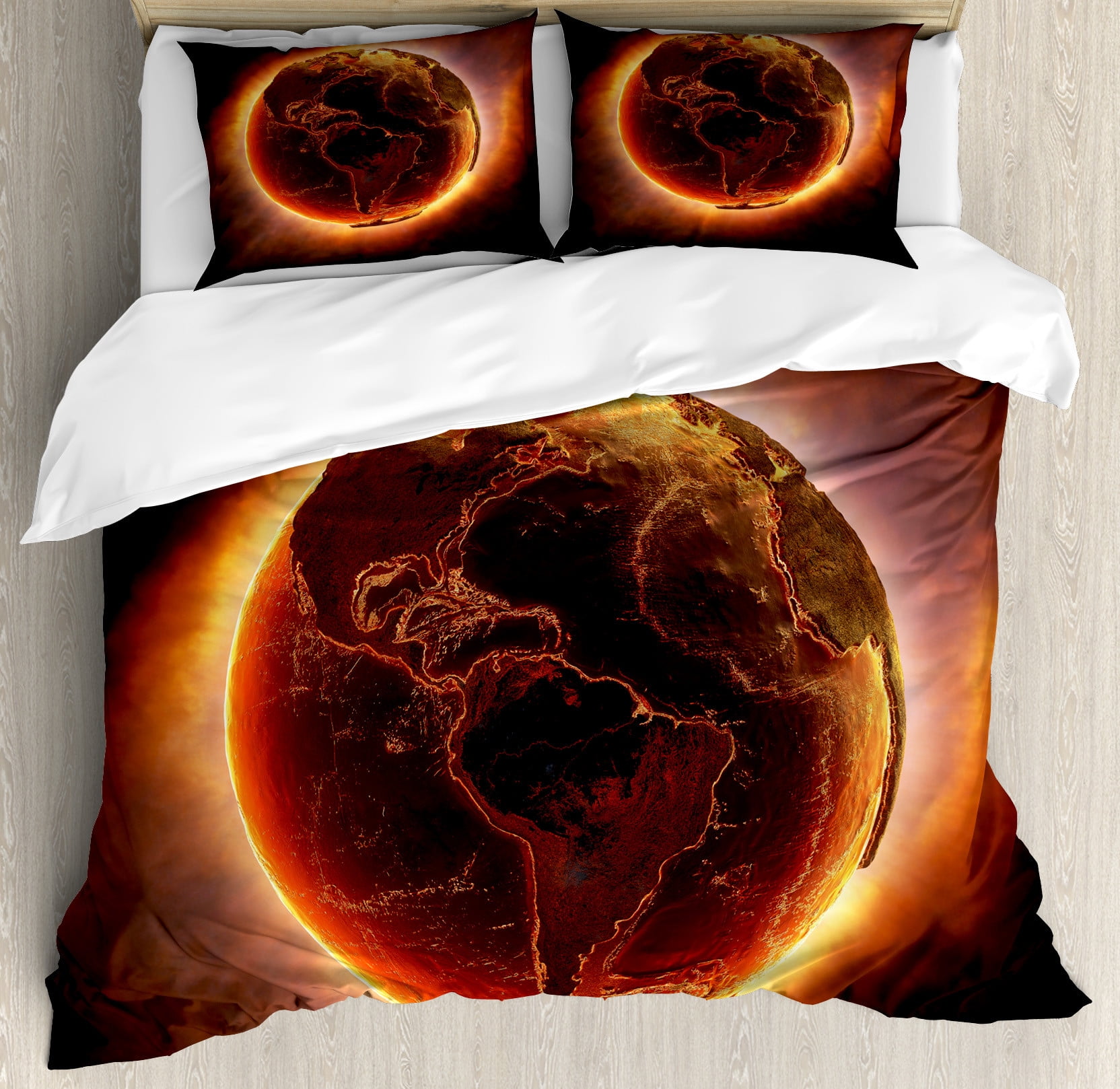 World Duvet Cover Set, Vivid Burning Earth Apocalypse Theme Heat Global ...
