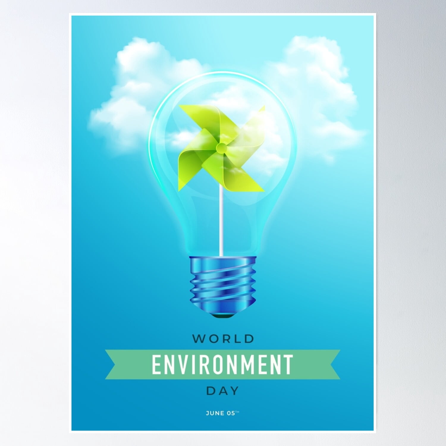 World Environment Day Realistic Light Bulb Wind Turbine Poster Wall Art ...