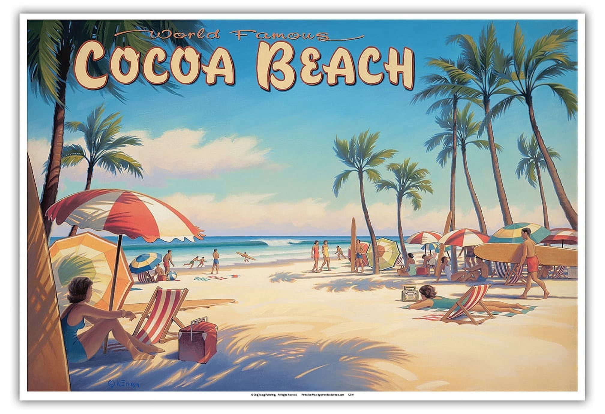 World Famous Cocoa Beach - Florida - Vintage Travel Poster by Kerne Erickson - Master Art Print ...