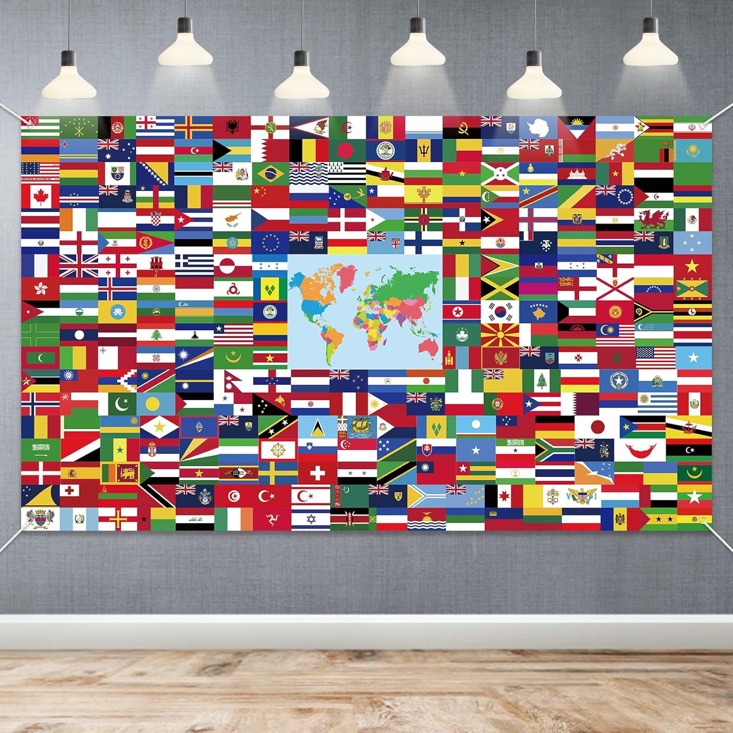 World Flag Banner, 5x3ft Fabric Country Flags Backdrop International ...