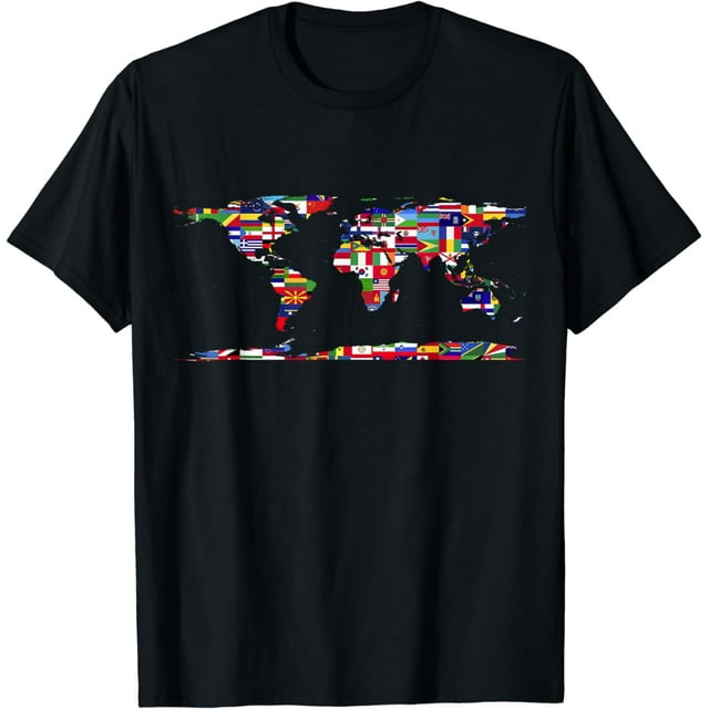 World Flag Map T-Shirt International Country Flags Tee - Walmart.com