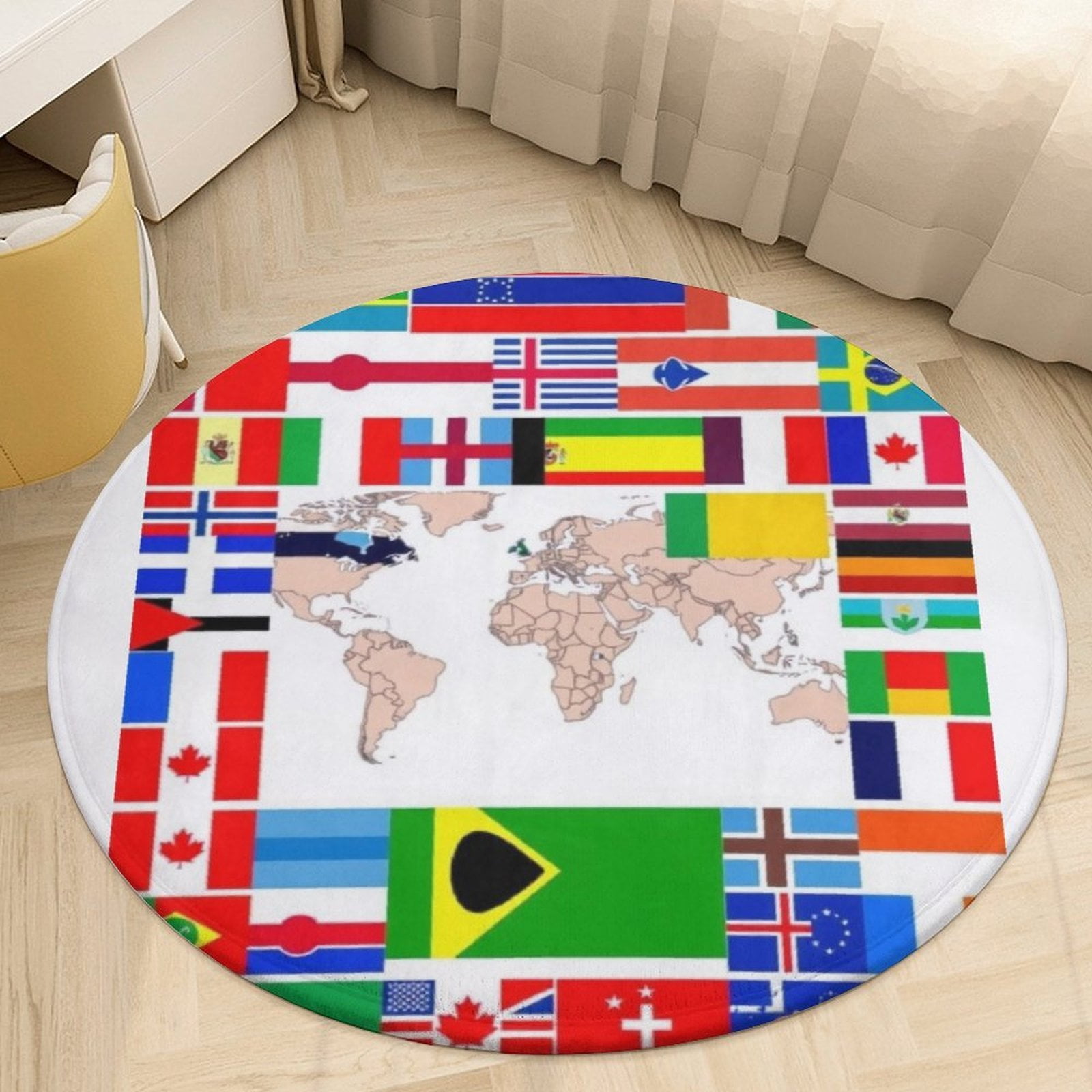 World Flags Map Collage Modern Round Carpets for Living Room Ration ...