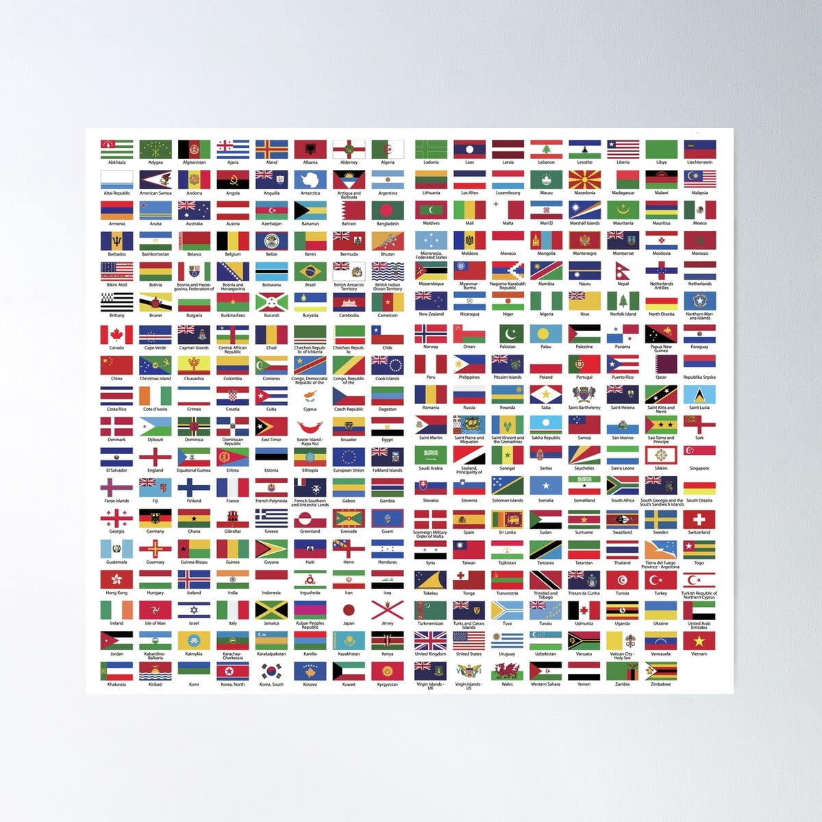 World Flags With Country Names Poster Wall Art, Modern Wall Decor For ...
