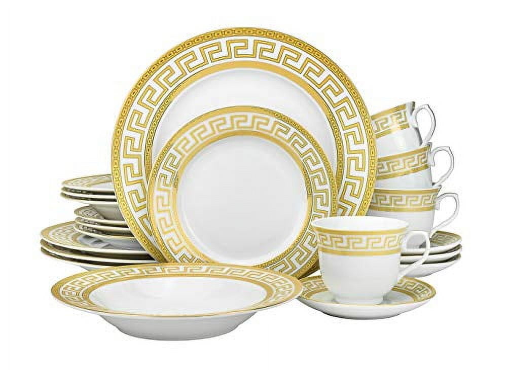 World Gifts 20-Piece Porcelain Dinnerware Set with Gold Greek Key ...