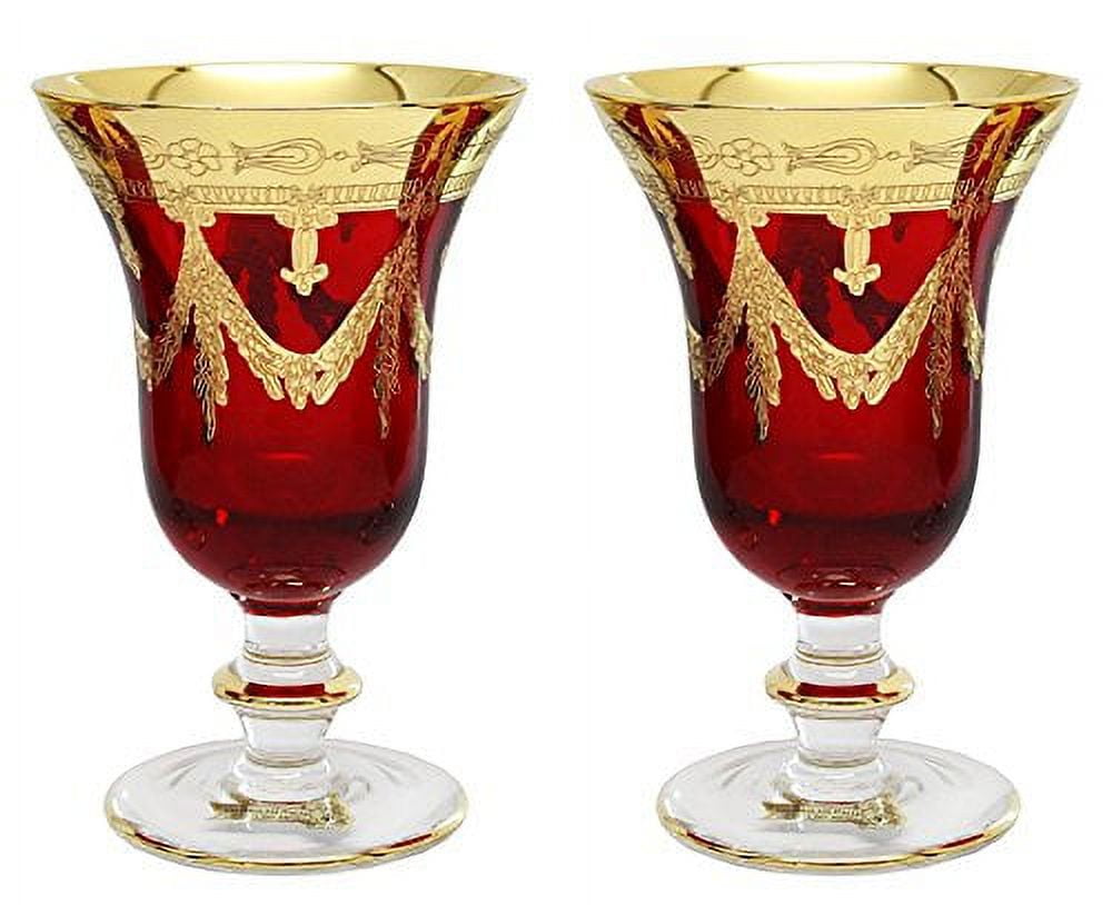 World Gifts Set of 2 Interglass Red Crystal Wine Goblets - 10 oz ...