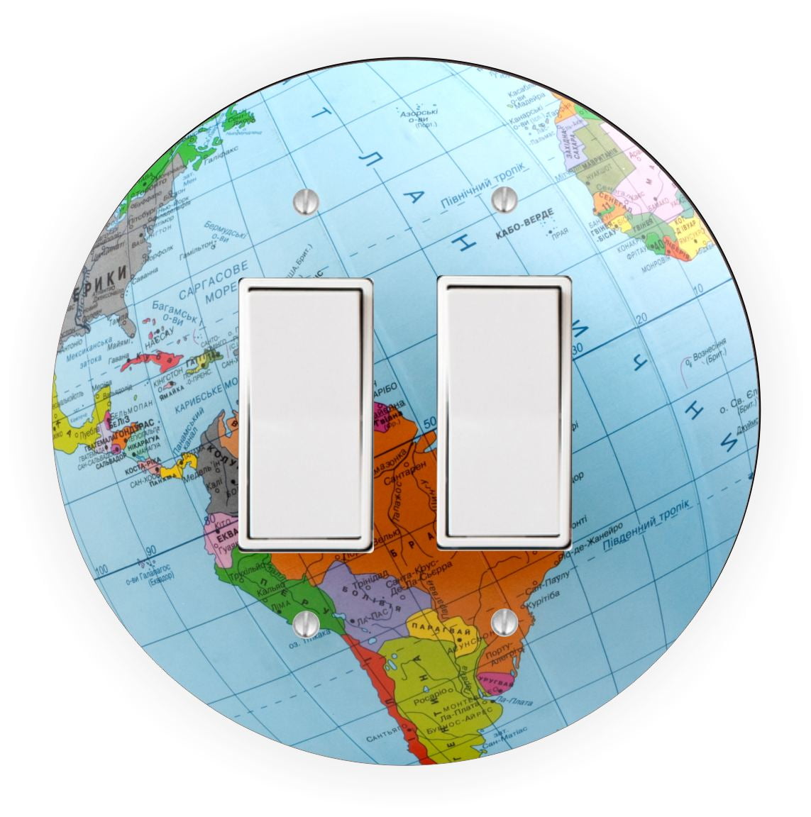 World Globe Light Blue Design - Round Light Switch Plate Cover - Double ...