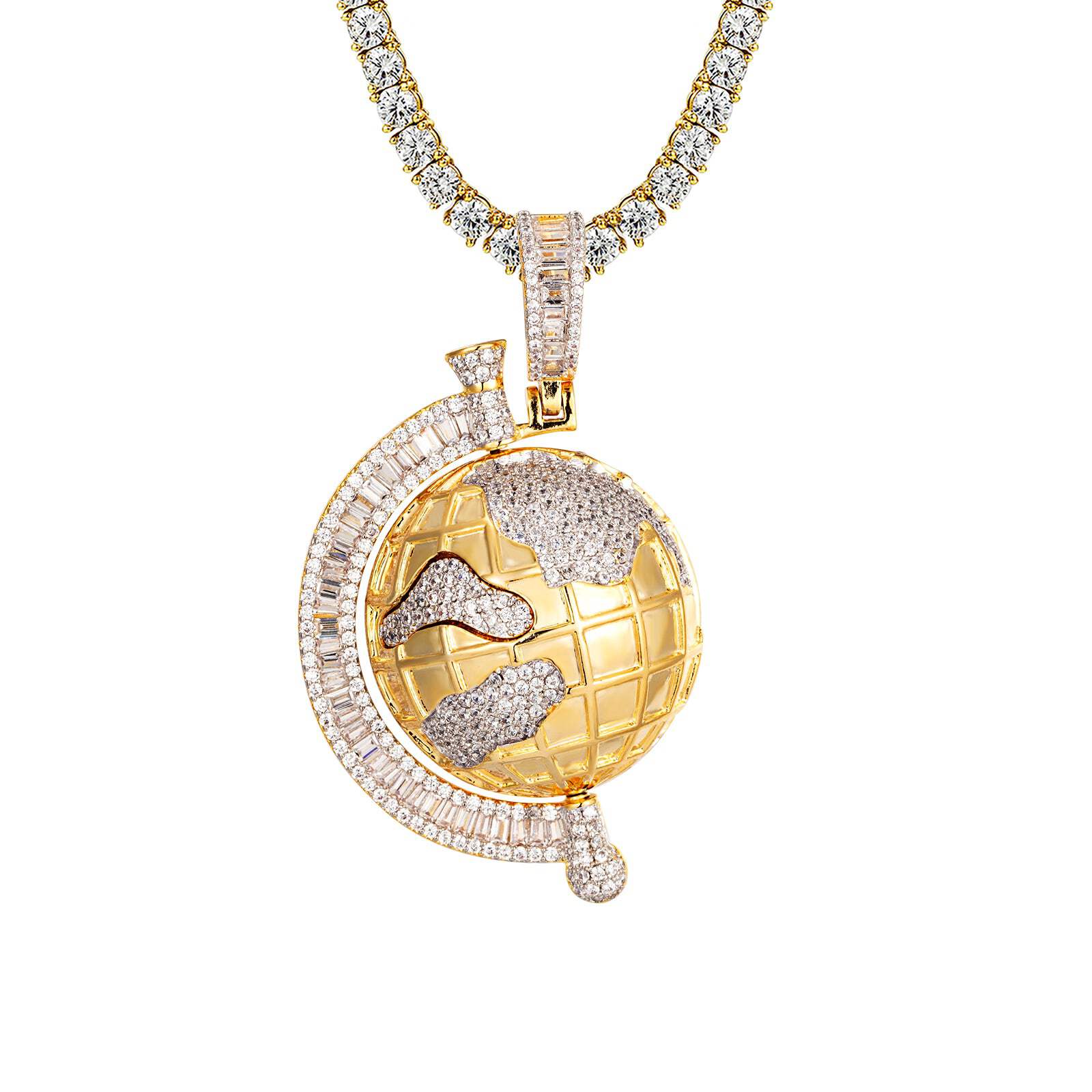 World Globe Spinner Map Iced Out Custom Mens Pendant Chain - Walmart.com
