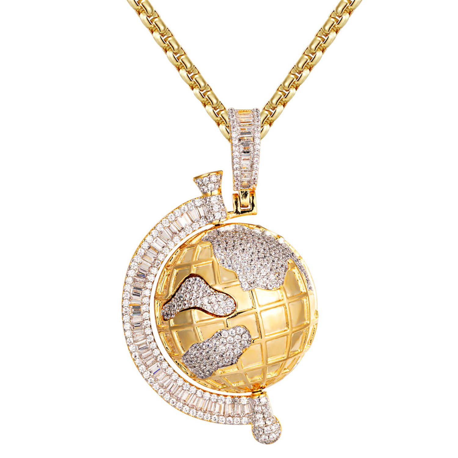 World Globe Spinner Map Iced Out Custom Mens Pendant Chain - Walmart.com