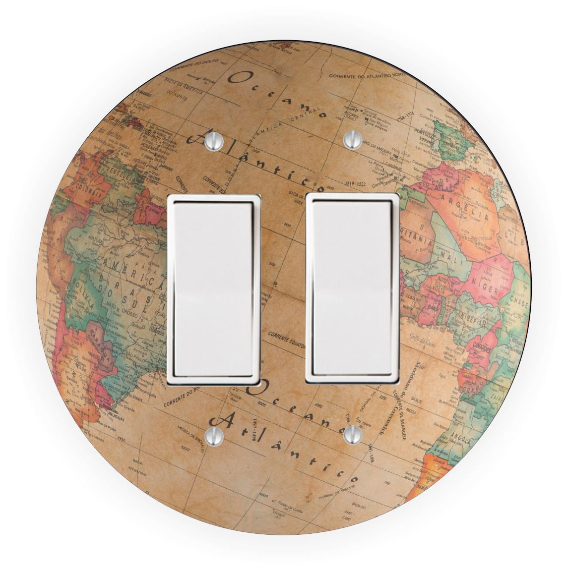 World Globe Vintage Design - Round Light Switch Plate Cover - Double ...