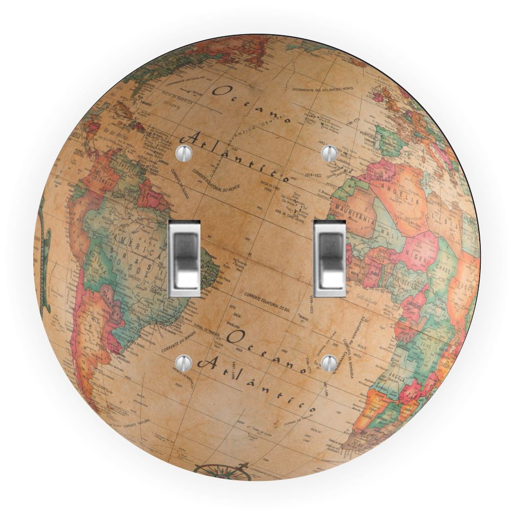 World Globe Vintage Design - Round Light Switch Plate Cover - Double ...