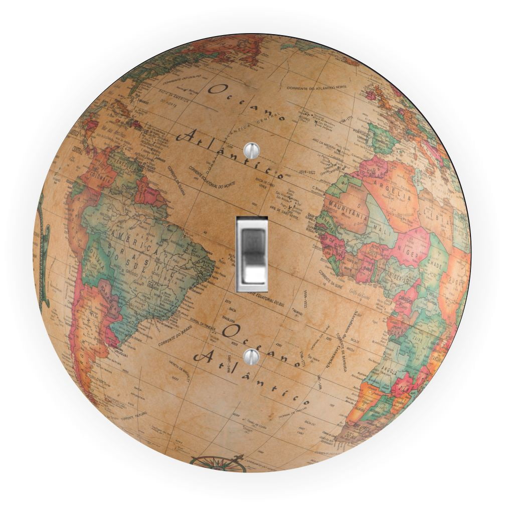 World Globe Vintage Design - Round Light Switch Plate Cover - Single ...