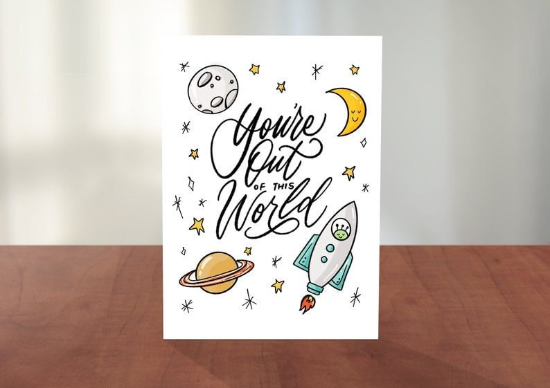 You're Out of This World Greeting Card - Fun Space Design with Rocket ...