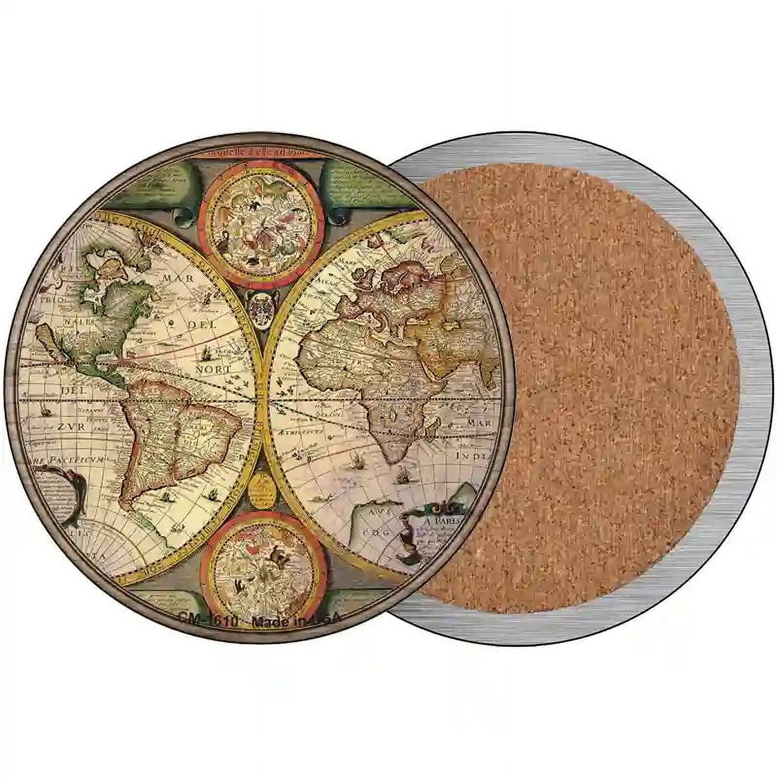 World Hemispheres Map Novelty Circle Coaster Set of 4 3.5" Coaster ...