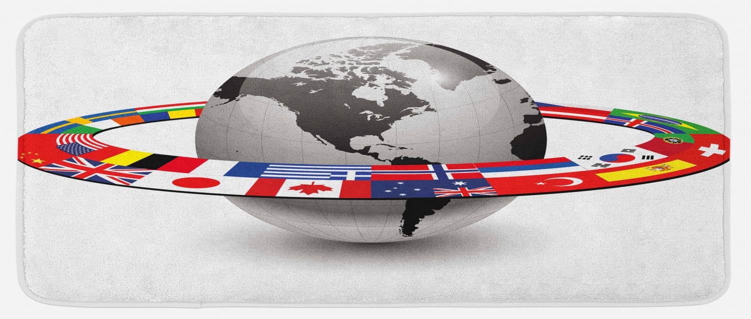 World Kitchen Mat, Earth Planet and Orbit with National Flags ...