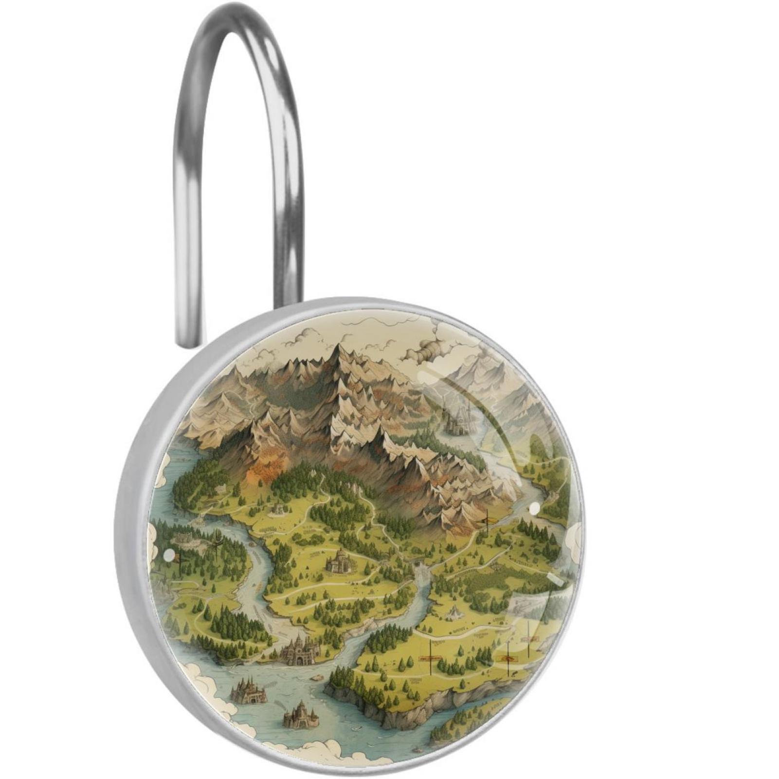 World Map 12-Pack Round Hooks Stainless Steel Shower Curtain Hooks ...