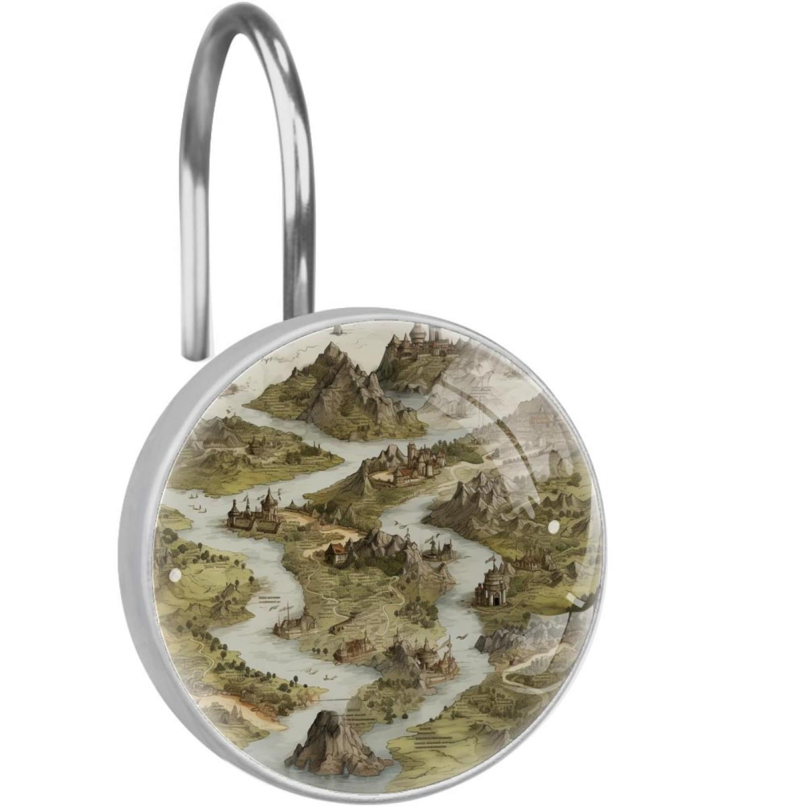 World Map 12-Pack Round Hooks Stainless Steel Shower Curtain Hooks ...