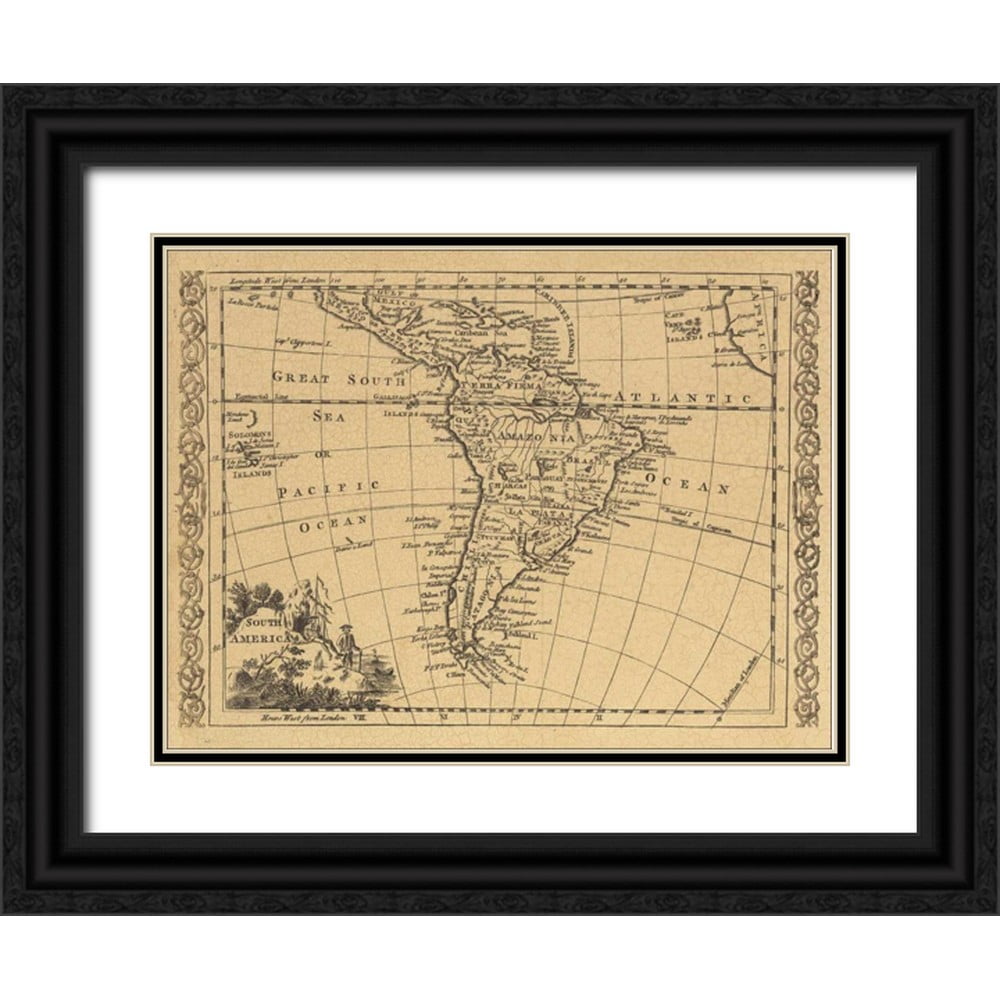 World Map 14x12 Black Ornate Wood Framed with Double Matting Museum Art ...