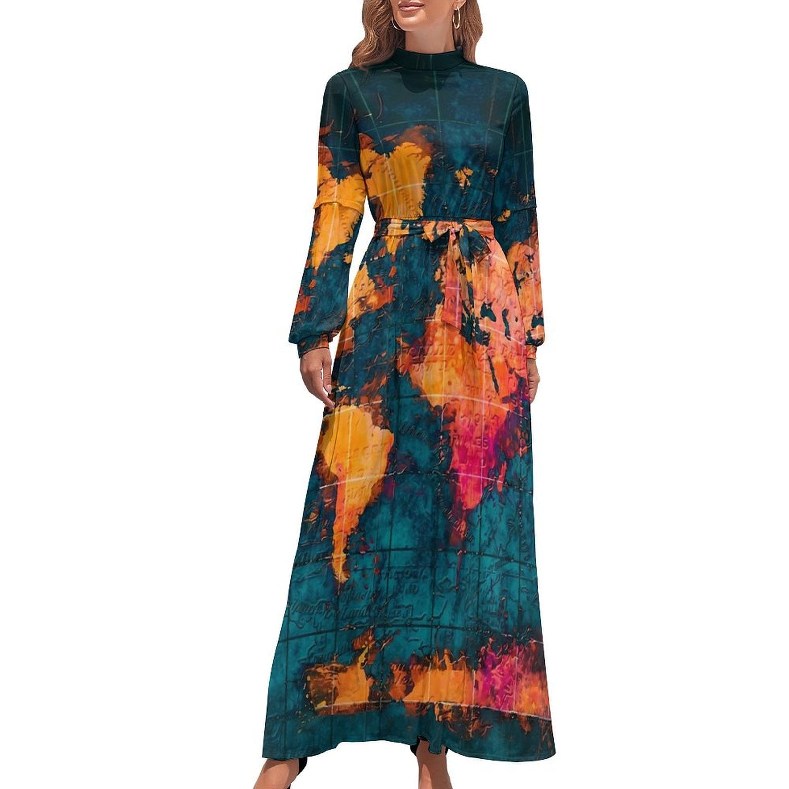 World Map 2020 Dress High Waist Map of The World Printed Bohemia ...