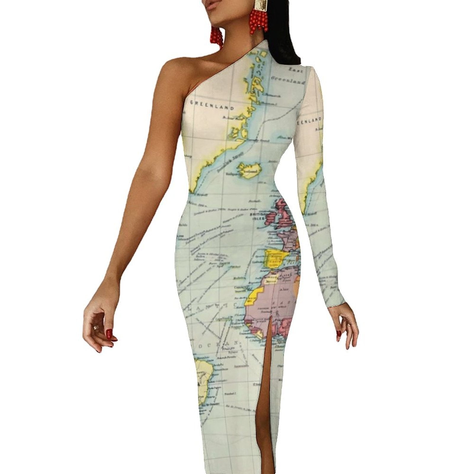 World Map 2020 Maxi Dress Long Sleeve Map of The World Streetwear ...