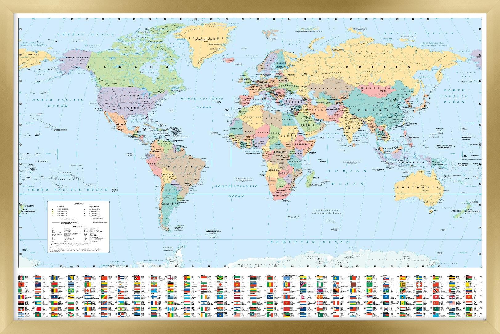 World Map 2023 Wall Poster, 22.375" x 34" Framed - Walmart.com