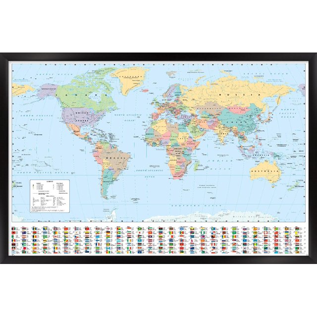 World Map 2023 Wall Poster, 22.375" x 34" Framed - Walmart Business ...