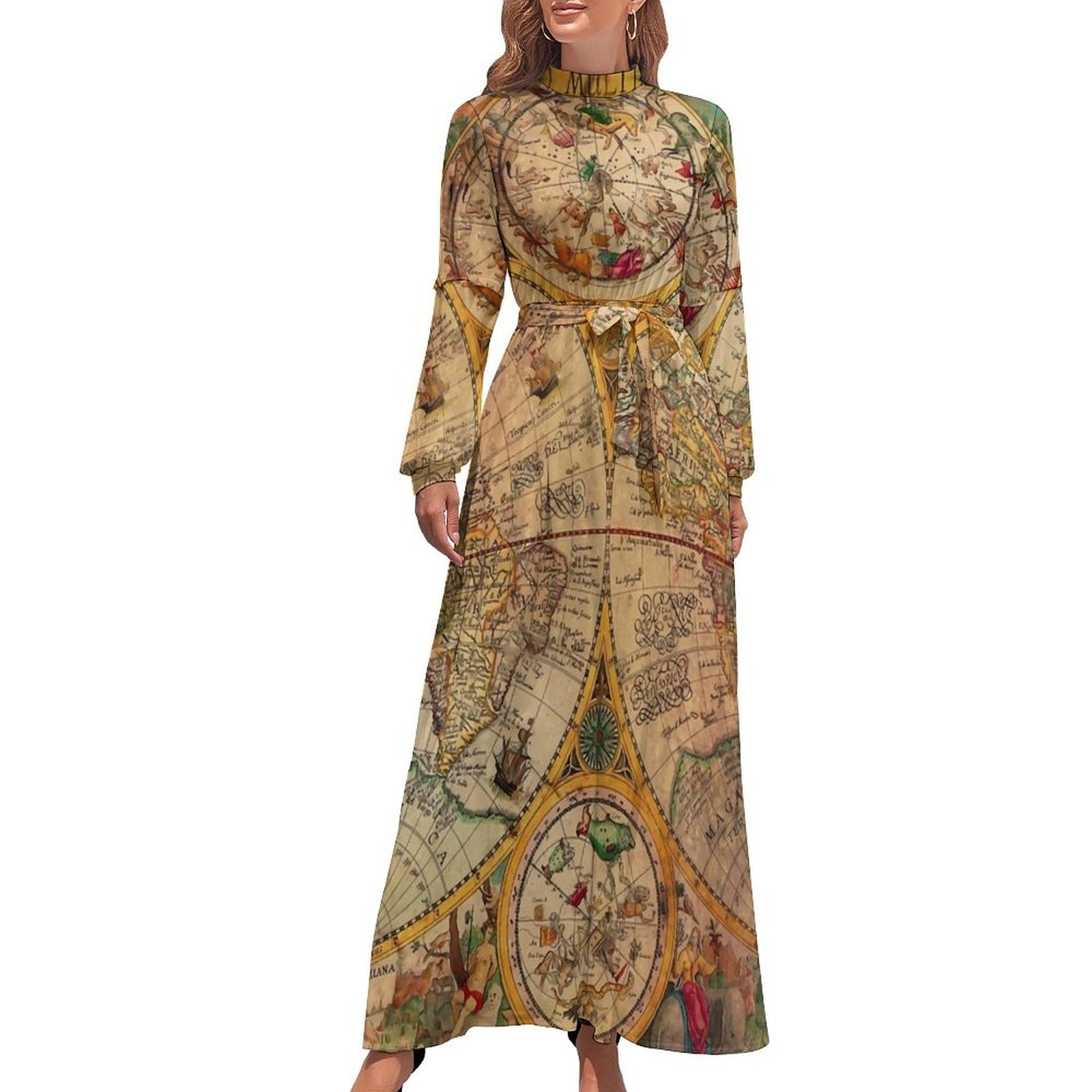 World Map 2024 Dress High Waist Map of The World Printed Bohemia ...
