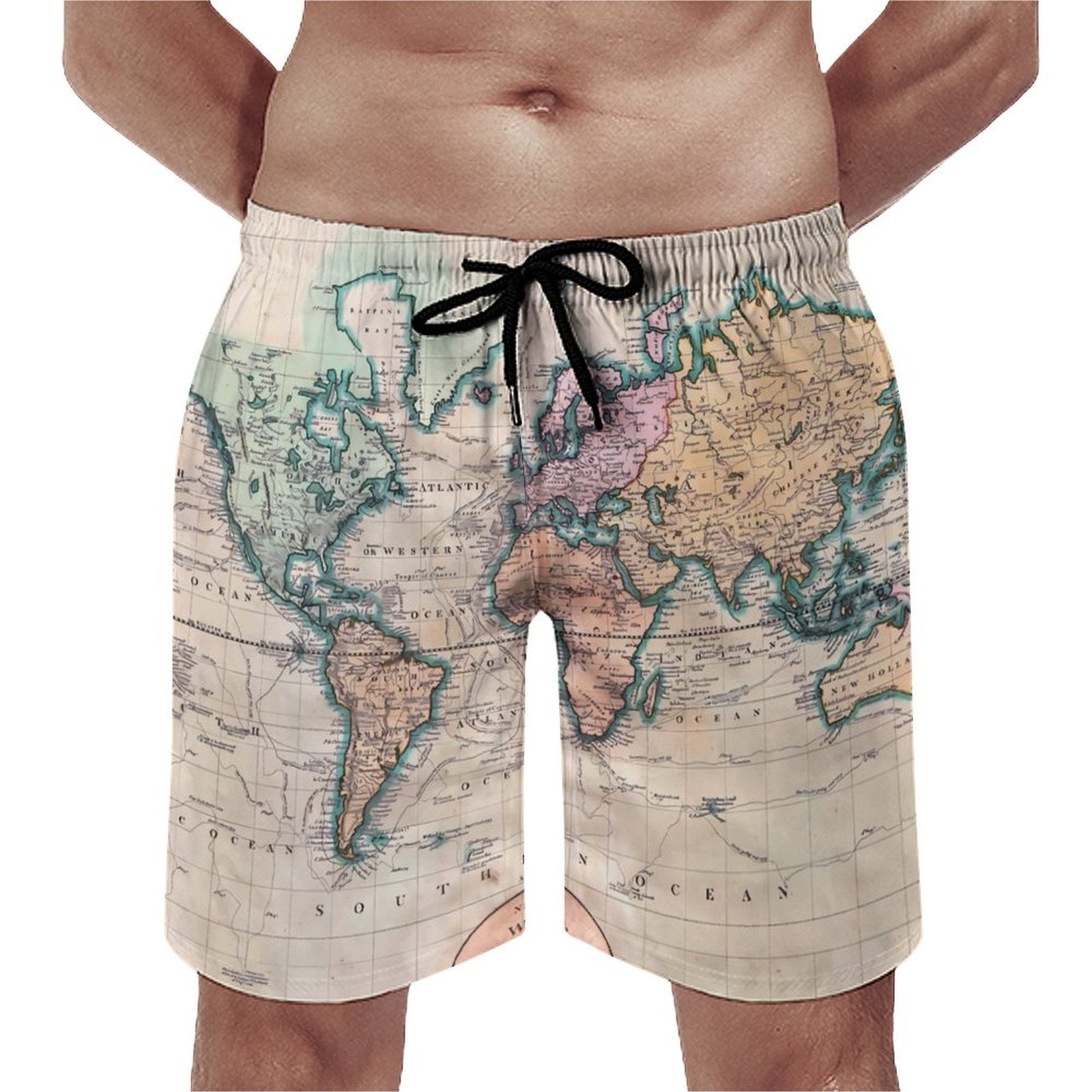World Map 2025 Board Shorts Summer Map of The World Running Surf Beach Short Pants Male ...