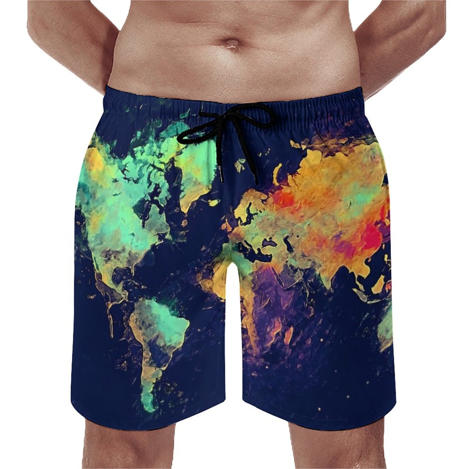 World Map 2025 Board Shorts Summer Map of The World Running Surf Beach Short Pants Male ...