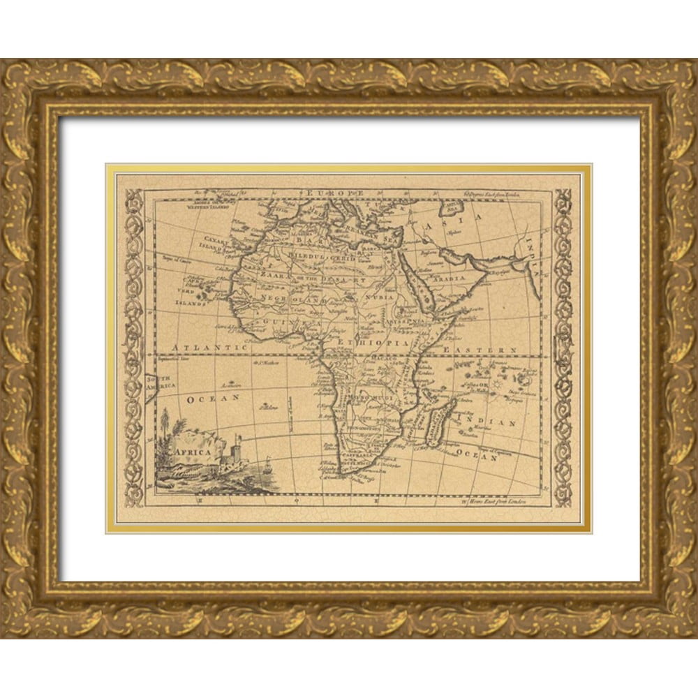 World Map 24x19 Gold Ornate Wood Framed with Double Matting Museum Art ...