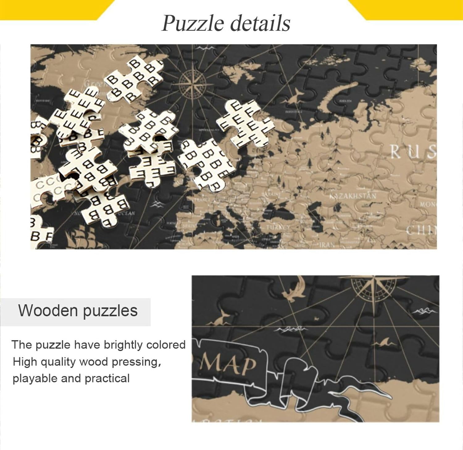 World Map 500 Pieces Wooden Jigsaw Puzzle For Adults Teens Kids, Fun ...