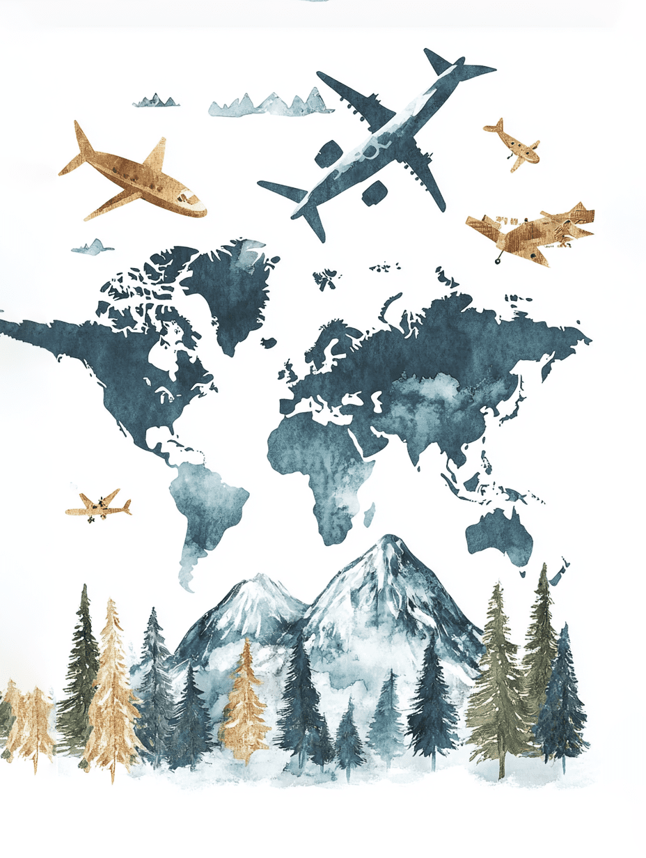 World Map Airplane Travel Canvas Print/Wall Art，Suitable for Living ...