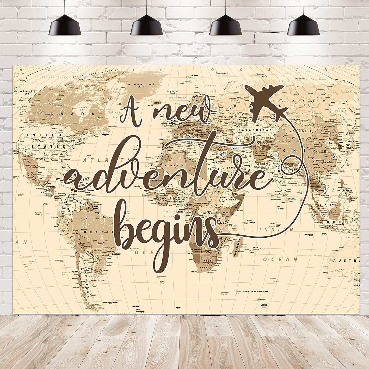 World Map Backdrop Photography A New Adventure Beging Brown Beige ...