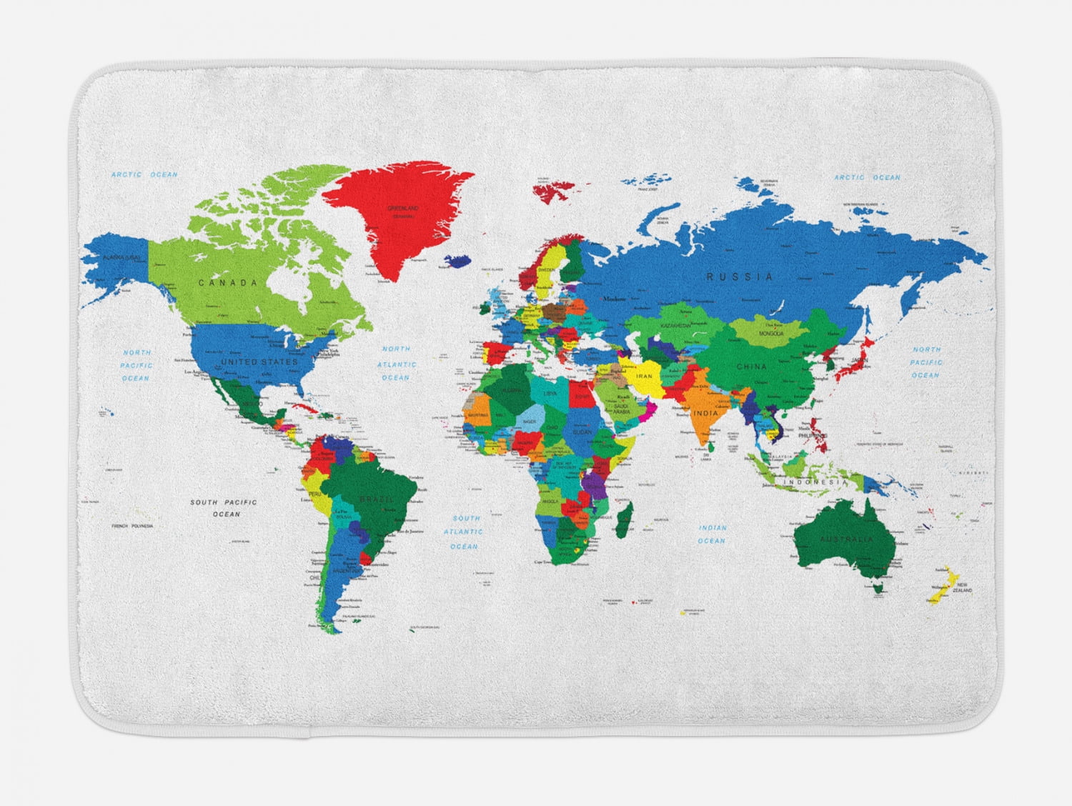 World Map Bath Mat, Colorful Political Map Borders Between Countries ...