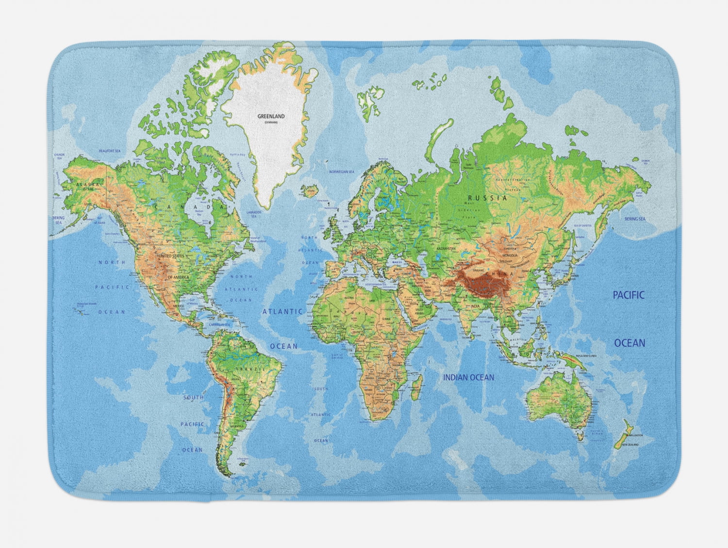 World Map Bath Mat, Topographic Map of the World Continents Countries ...