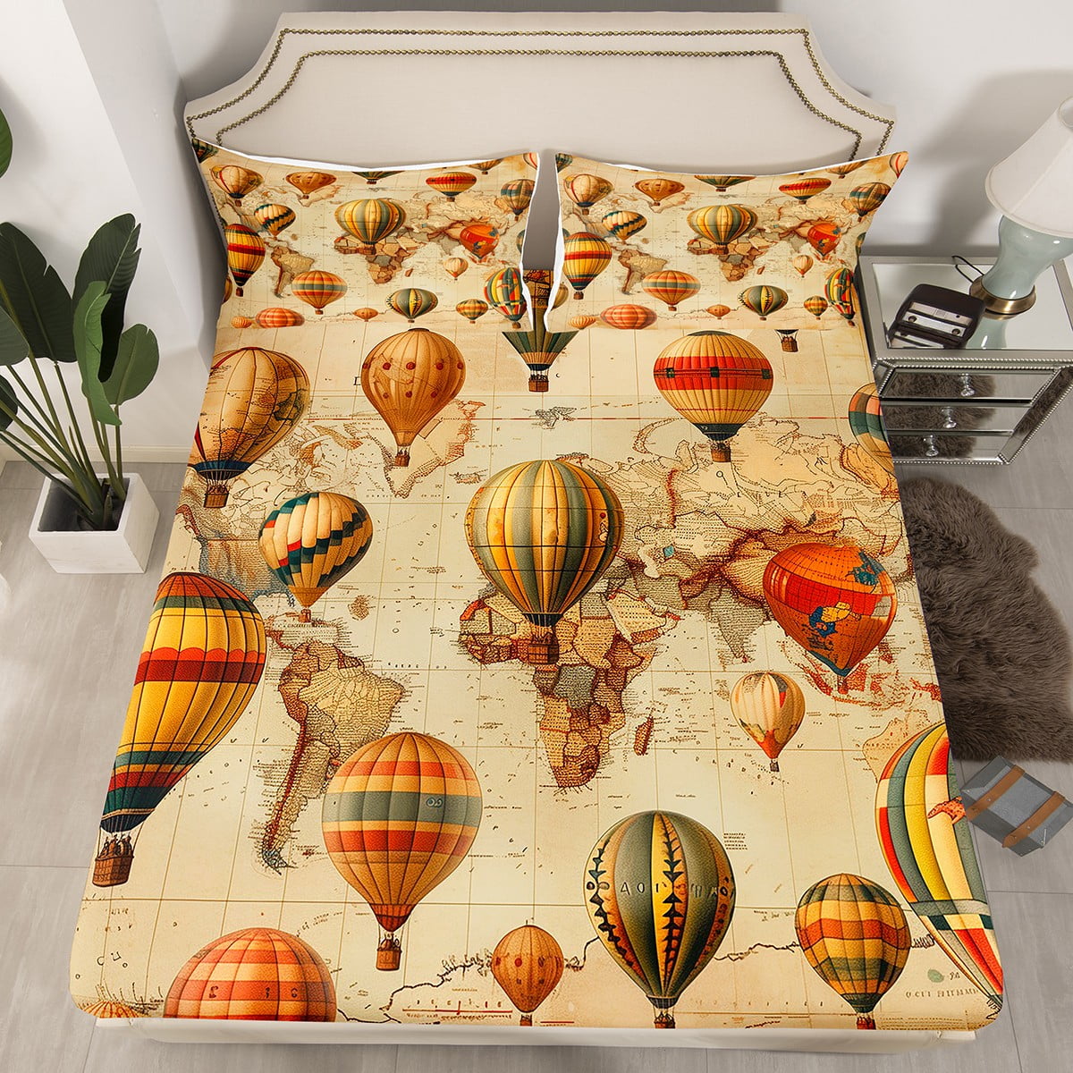 World Map Bed Sheets Brown Vintage Nostalgic Themed Fitted Sheet Twin ...